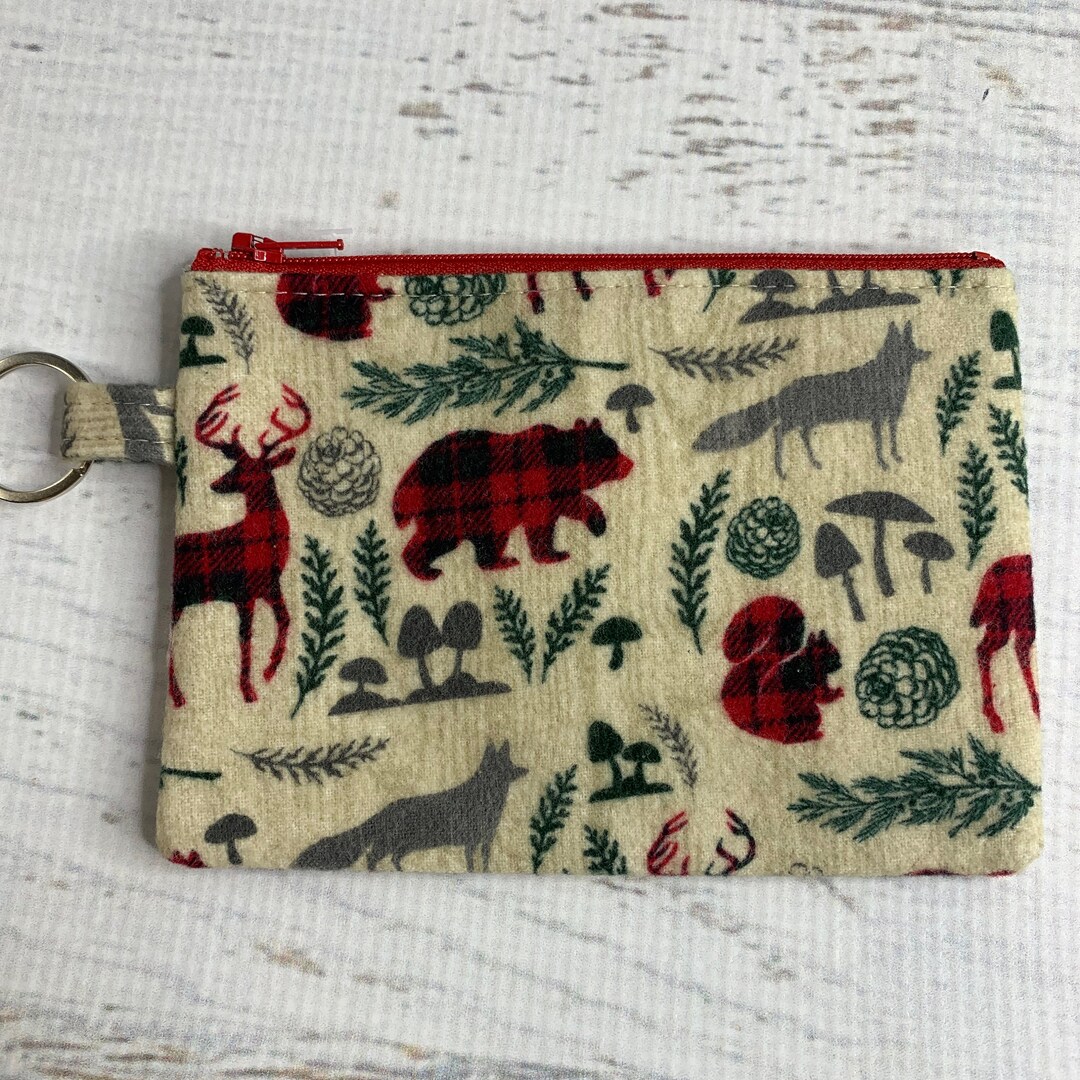Forest Creatures - Cotton FLANNEL - Coin Purse - Keychain - Wallet ...