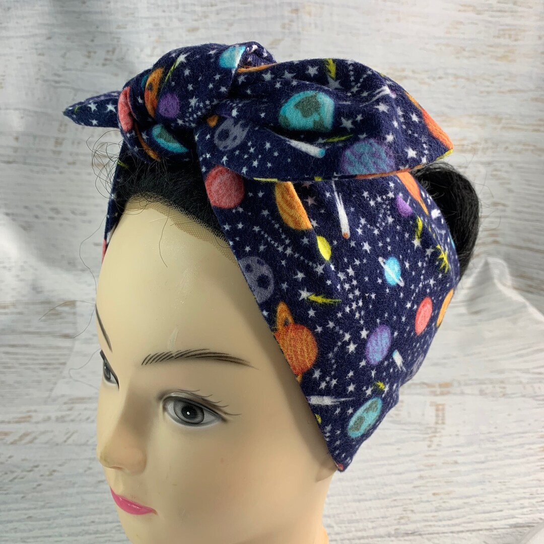 Solar System Planets Pin up Style Wide Head Scarf Hair Wrap FLANNEL ...