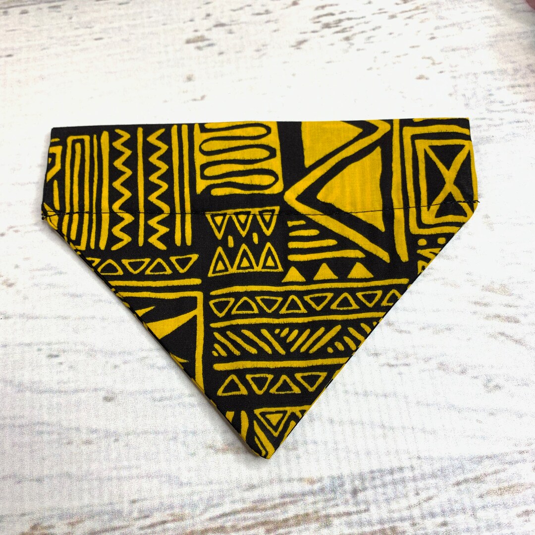 Black Yellow Tapa Dog Cat Bandanna Over the Collar Tropical Aloha Print ...