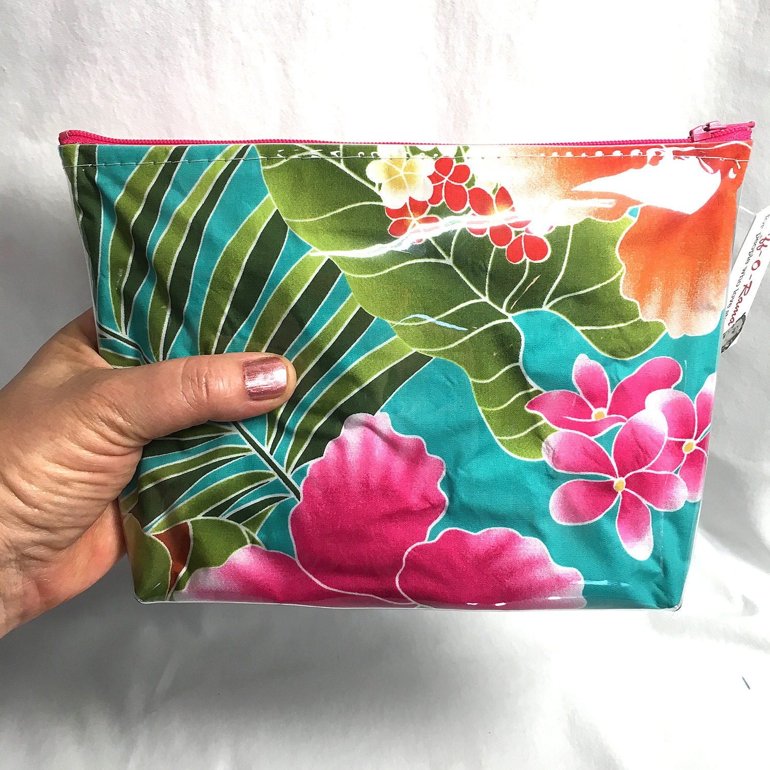 Tropical Flowers - Turquoise - Makeup Bag - Hawaiian Aloha Print