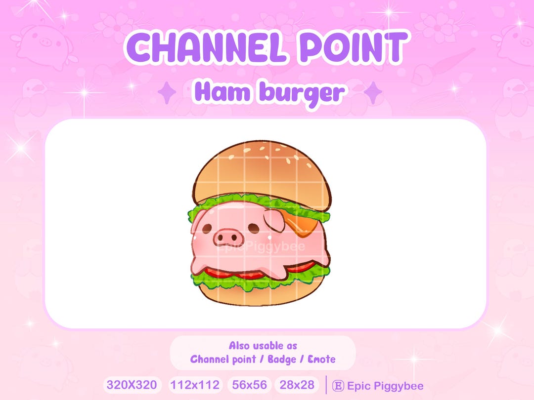 Hamburger Pig Channel Point for Discord Twitch Youtube | Cute Pig Emote ...