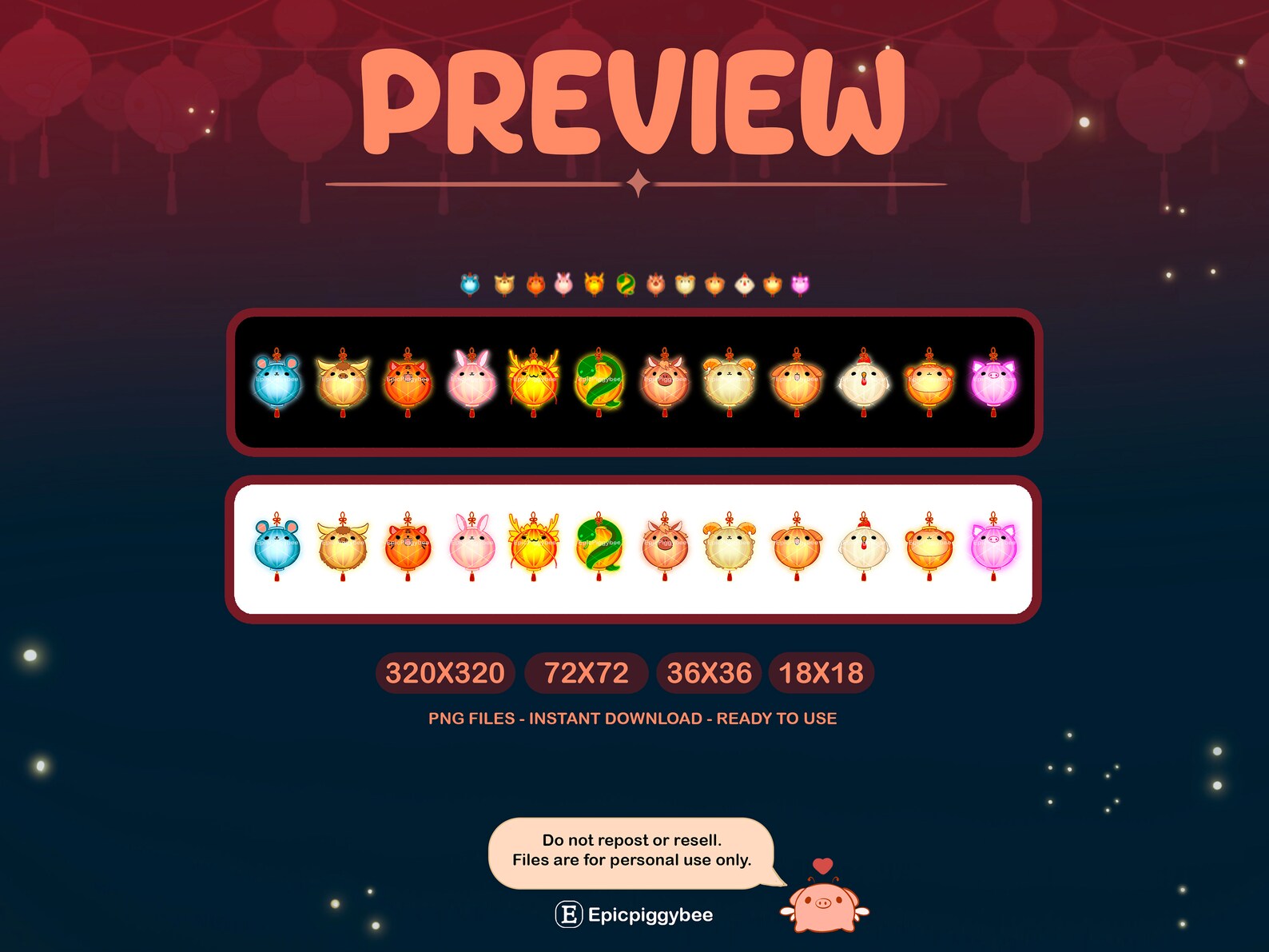 Chinese Zodiac Lantern Badges for Twitch Discord and More! | Cute ...