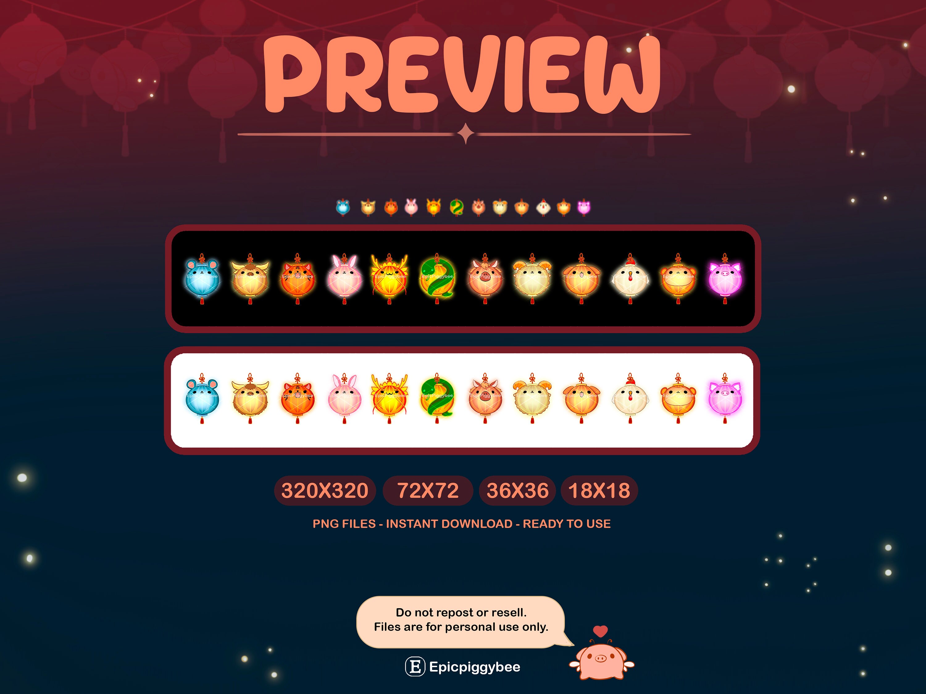 Chinese Zodiac Lantern Badges for Twitch Discord and More! | Cute ...