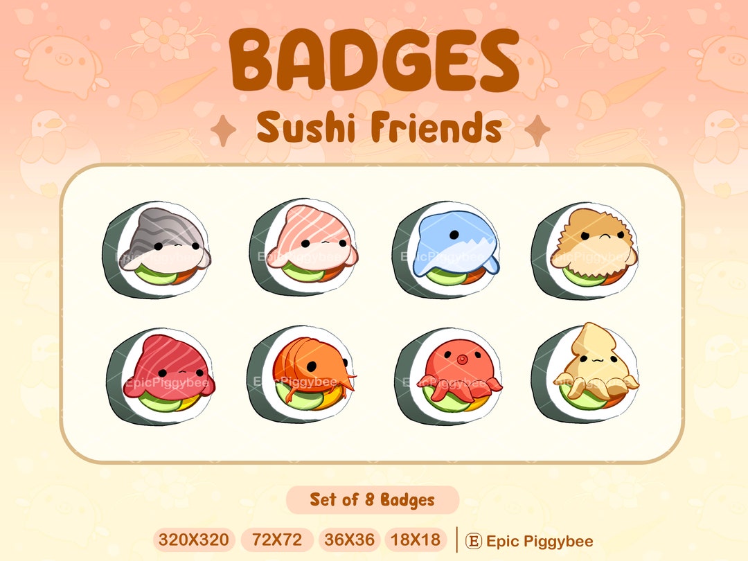 Cute Sushi Roll Badges for Twitch, Discord and More | Funny Fish Friend ...