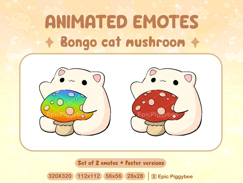 Bongo Cat Mushroom Animated Emote for Twitch Discord Cute Kitten ...