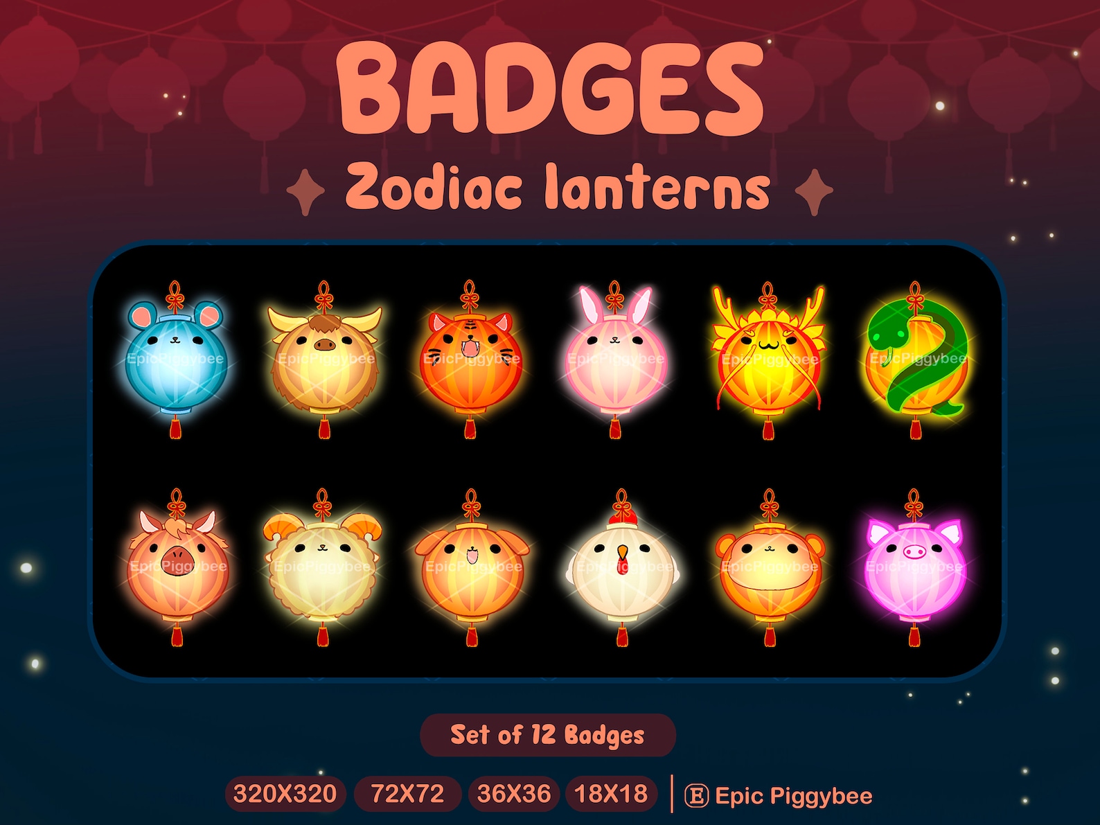 Chinese Zodiac Lantern Badges for Twitch Discord and More! | Cute ...