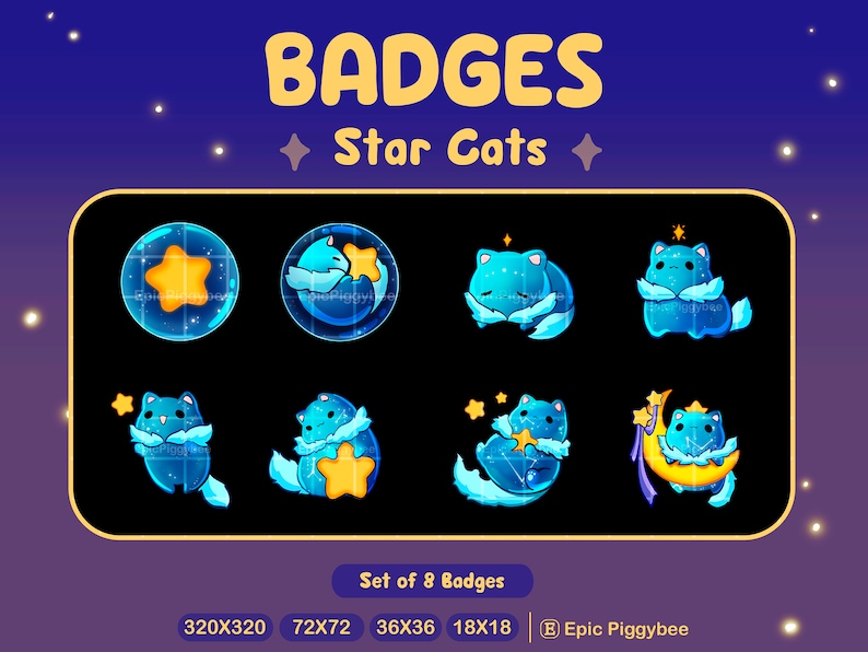 Blue Star Cat Badges for Twitch Discord Youtube | Cute Celestial Kitten ...
