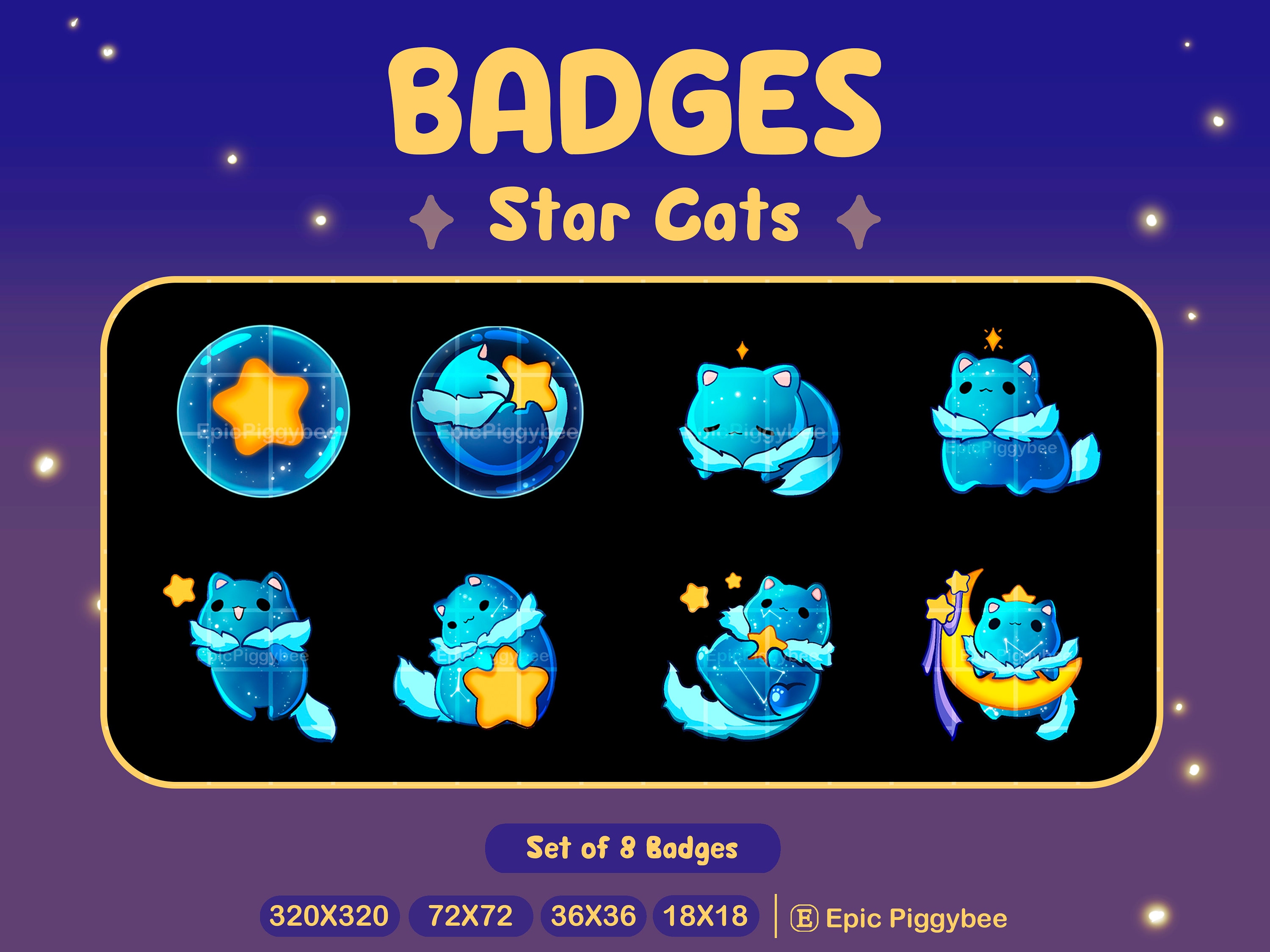 Blue Star Cat Badges for Twitch Discord Youtube | Cute Celestial Kitten ...