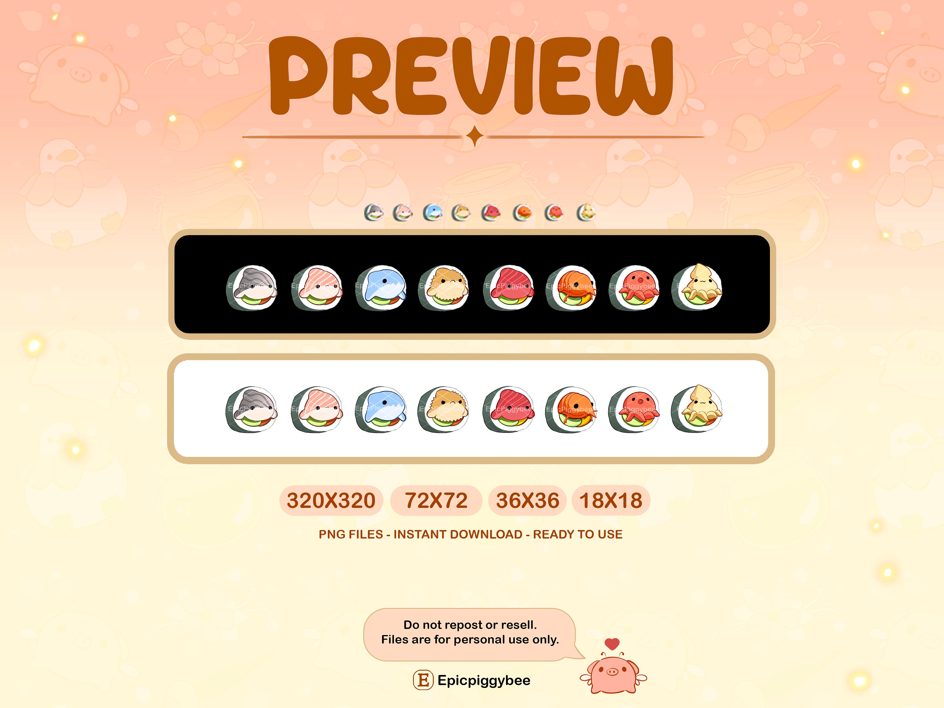 Cute Sushi Roll Badges for Twitch, Discord and More | Funny Fish Friend ...