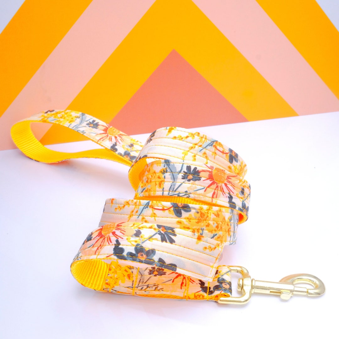 HAZEL Yellow Floral Cotton Dog Leash Voile - Cute Girl Dog Lead ...
