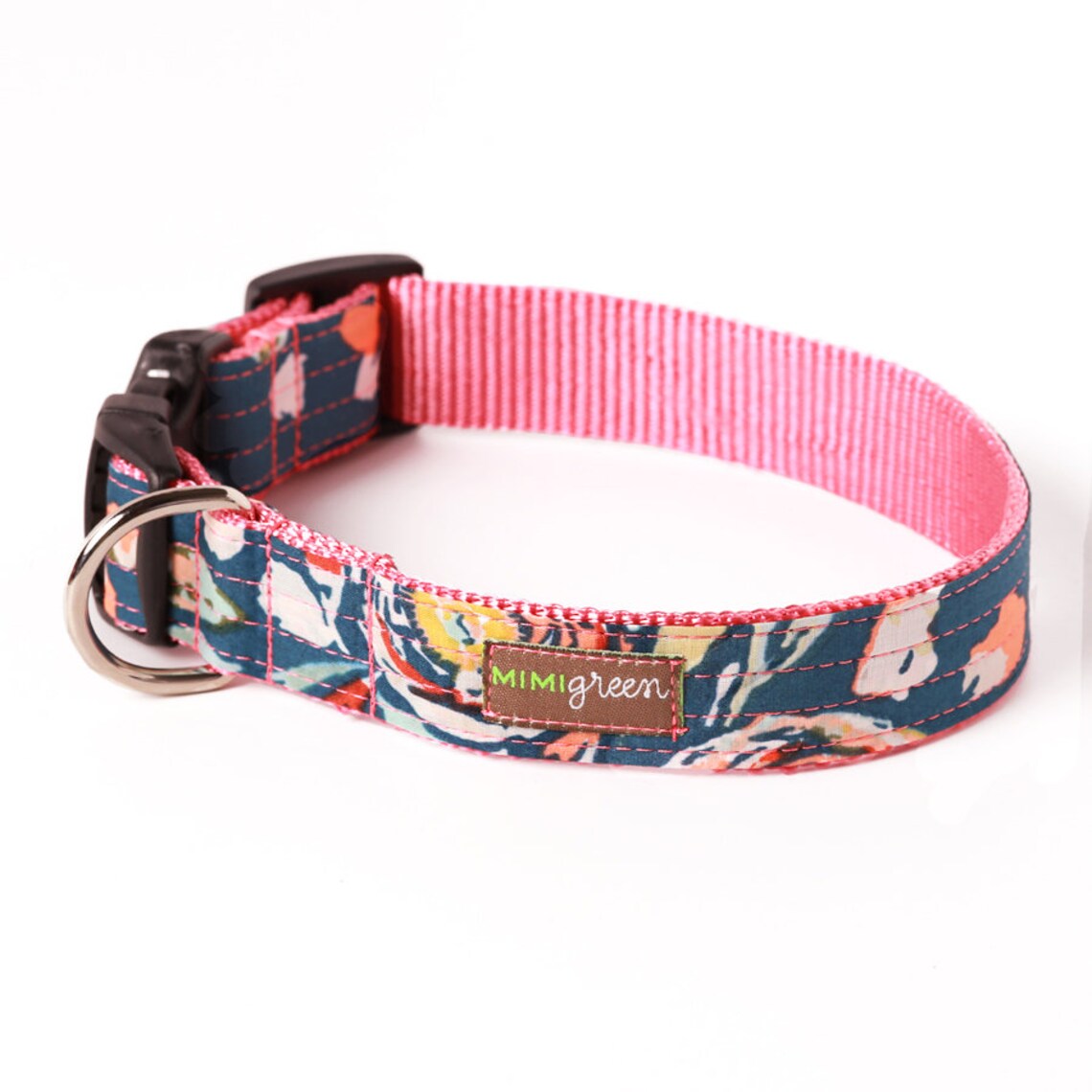 FLORA Blue and Pink Floral Dog Collar - Personalized Dog Collar W Laser ...