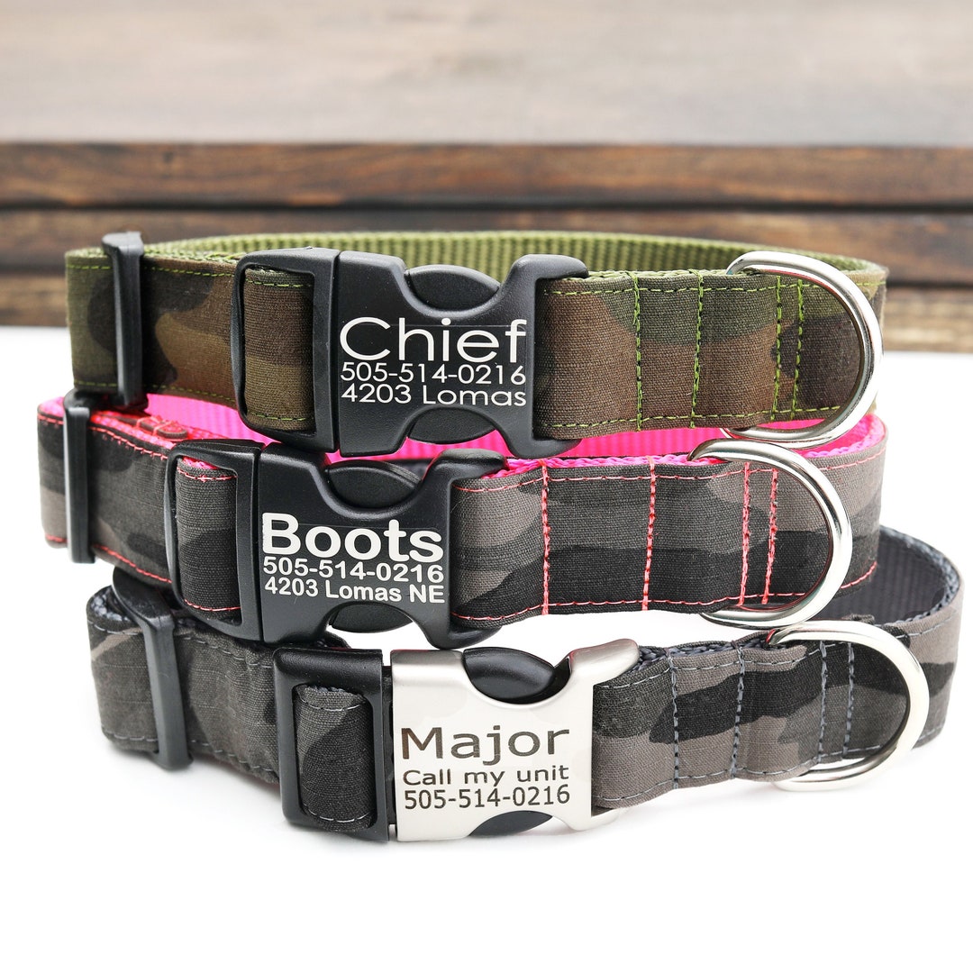 CAMO Tough Canvas Dog Collar | Personalized Engraved Buckle ID Tag ...