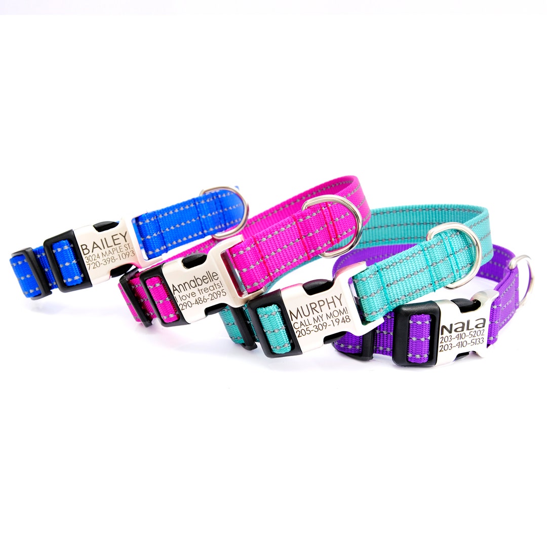 Personalized REFLECTIVE Dog Collar W Laser Engraved Buckle - 11 ...