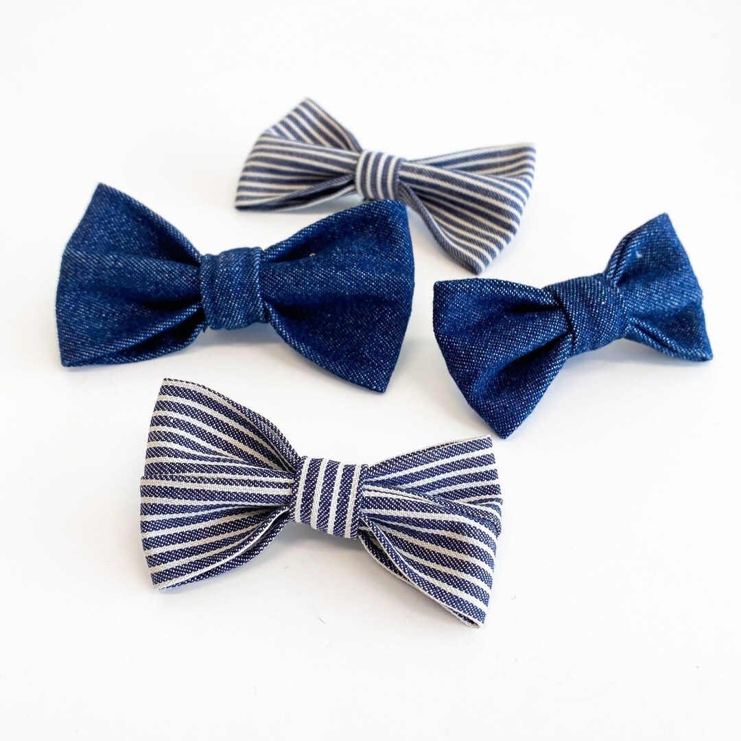 Railroad Denim Dog Collar BOWTIE | Solid & Striped | Collar Bow ...