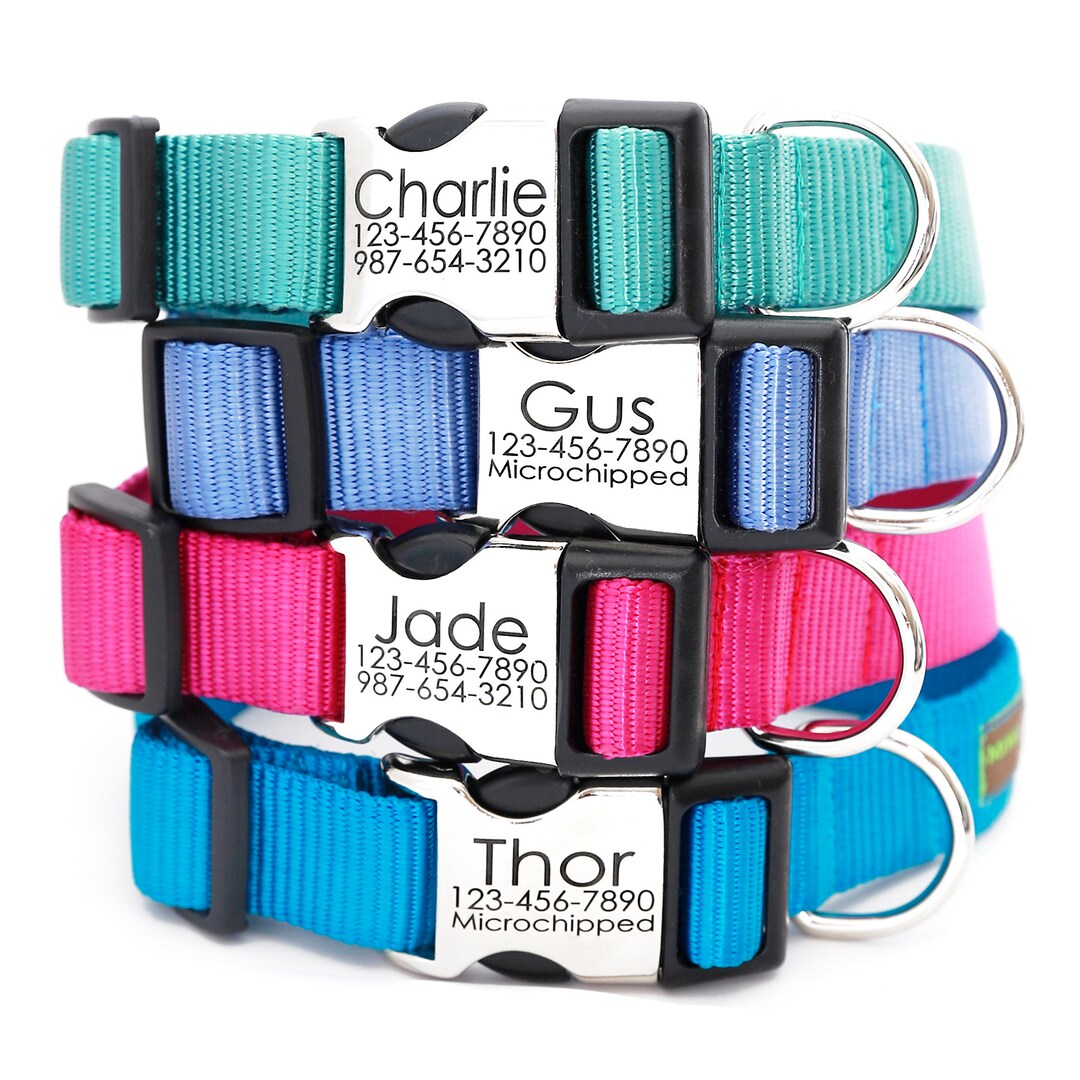 Laser Engraved Personalized Dog Collar 27 Nylon Colors Choices Laser Engraved Personalized Dog Collar 27 Nylon Colors Choices