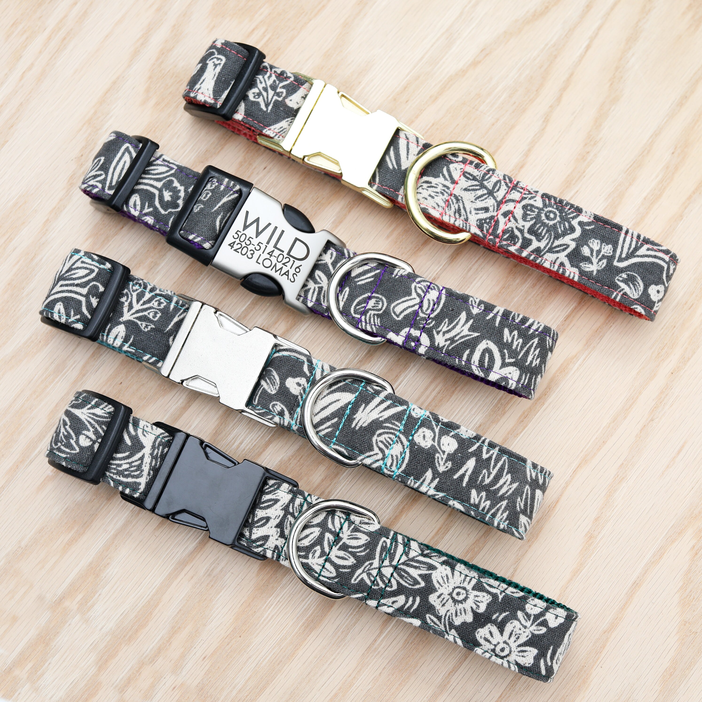WILDWOOD Black & White Canvas Dog Collar - Modern Woodland Pattern ...