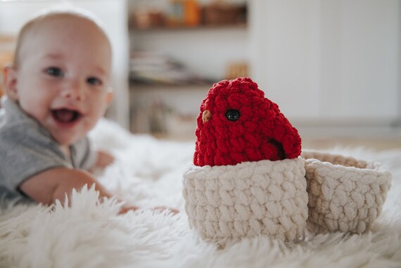 Stuffed Cardinal hatching toy bird toy soft plush farm animal sensory ...