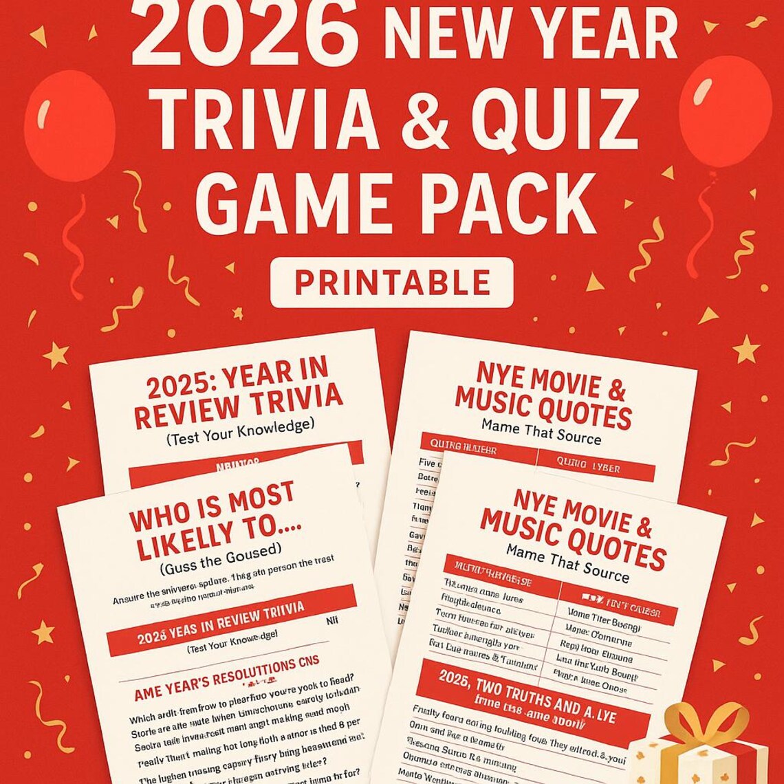 2026 New Year's Eve Trivia Game | Printable Quiz (instant Download ...