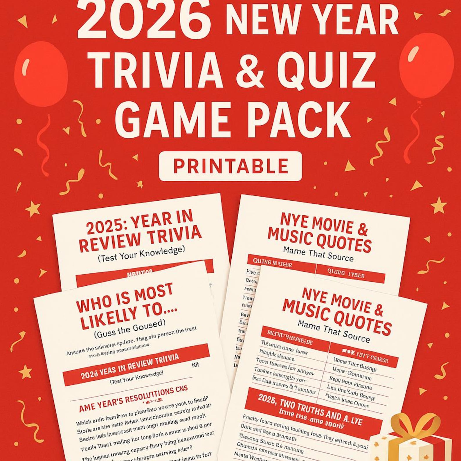 2026 New Year's Eve Trivia Game | Printable Quiz (instant Download ...