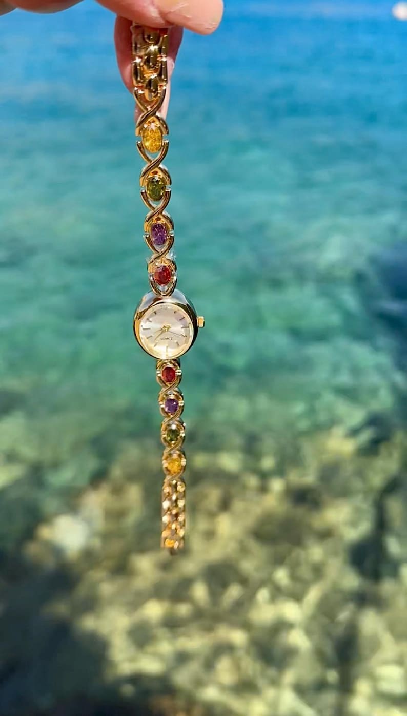 Women's Gold Watch, Vintage Watch, Gemstone Watch, Women's Watch ...