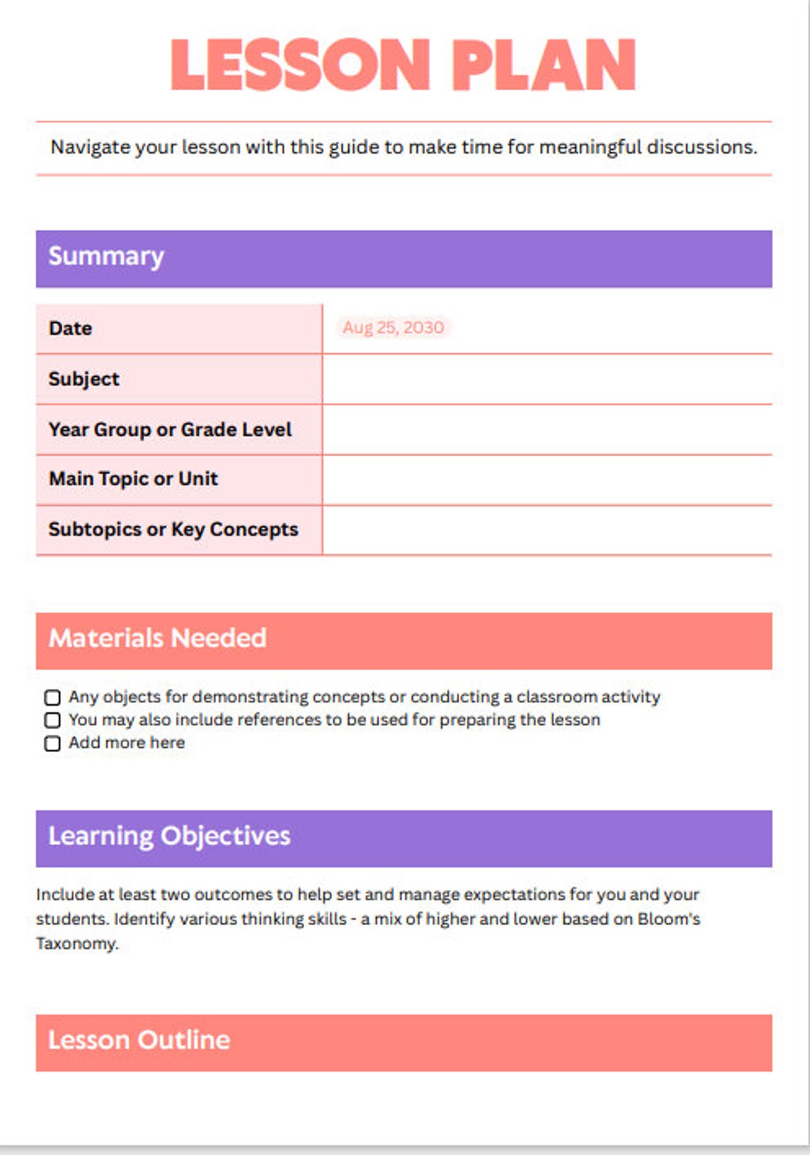 Lesson Plan Aid - Etsy