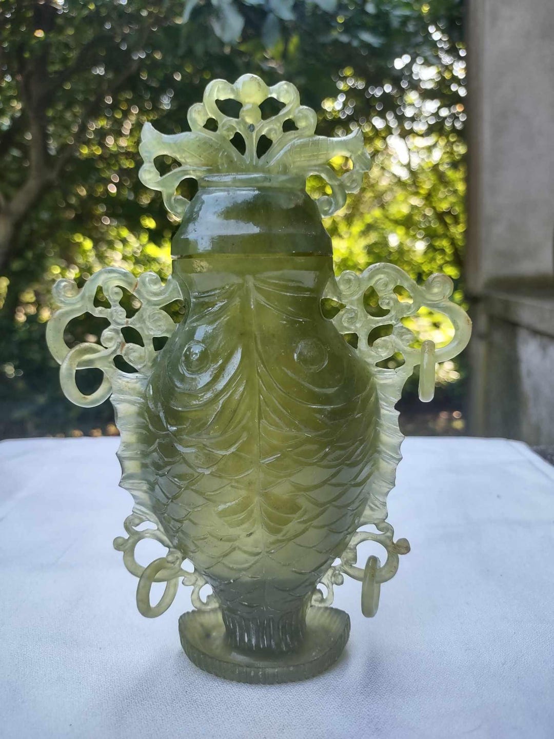 Very Rare Antique Chinese Qing Dynasty Hand-carved Nephrite Jade Koi ...