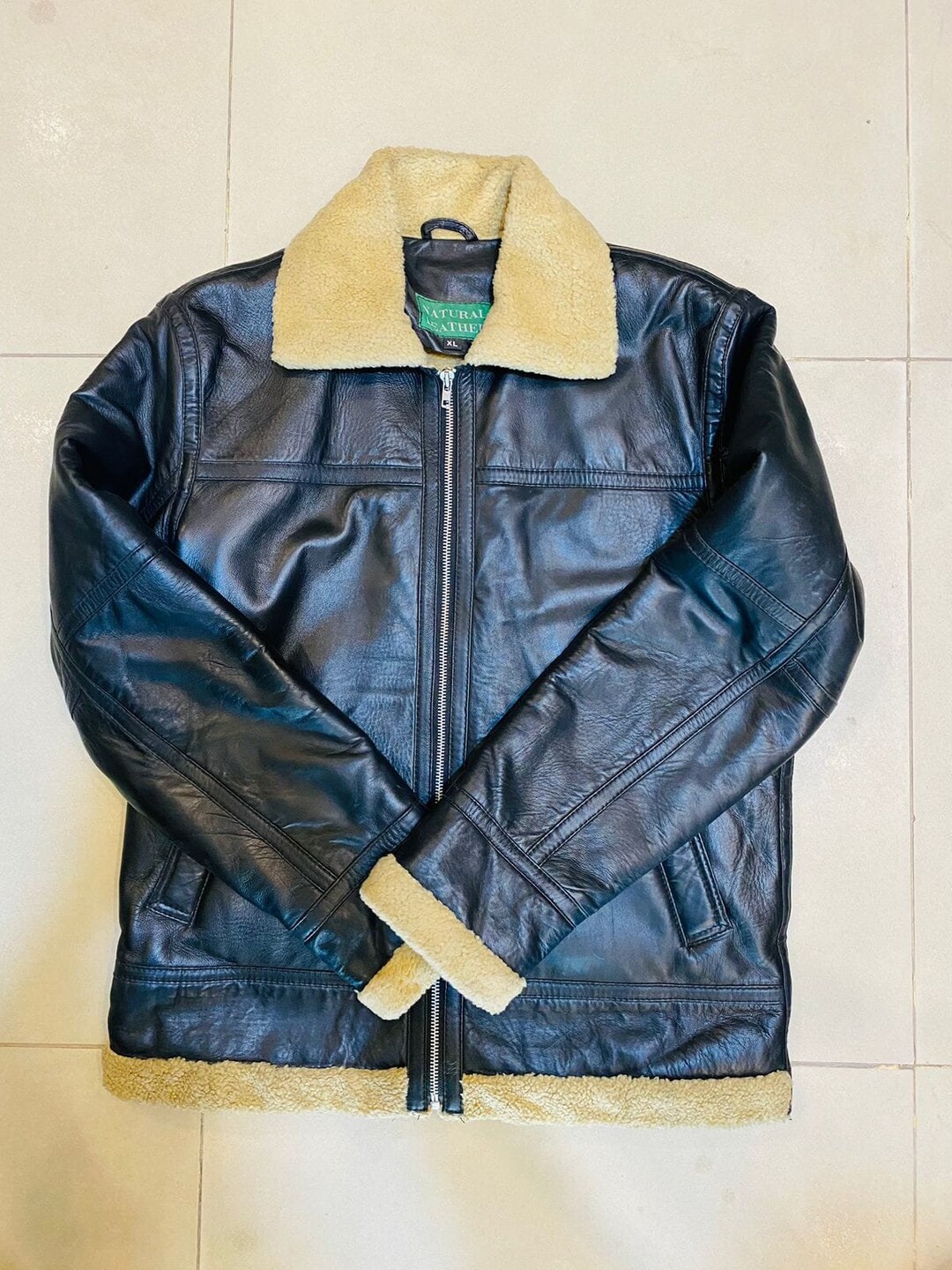 Men's Leather Jacket Handmade Leather Jacket Black Fur Bomber Jacket ...