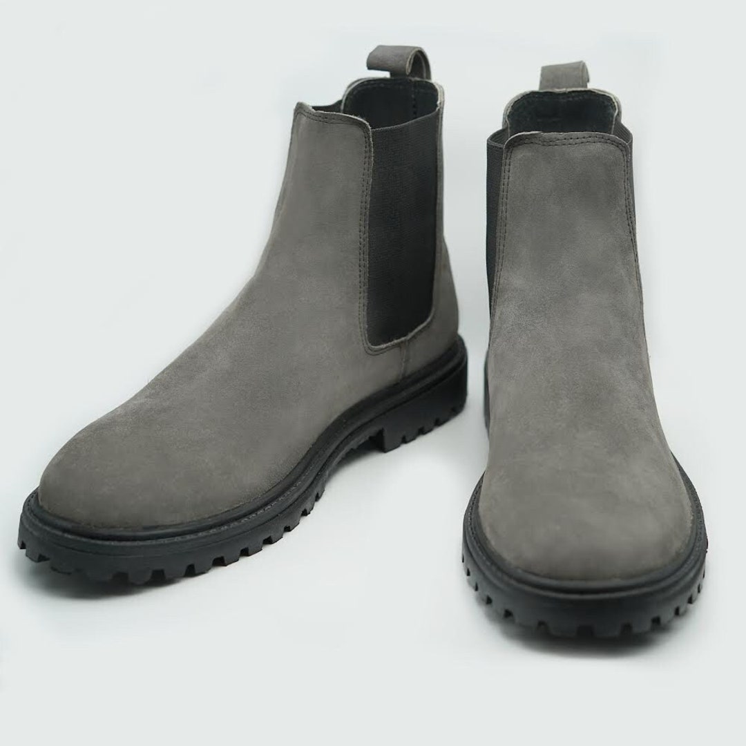 Men's Grey Chelsea Boots Men's Grey Ankle Boots Grey Leather Shoes Men ...