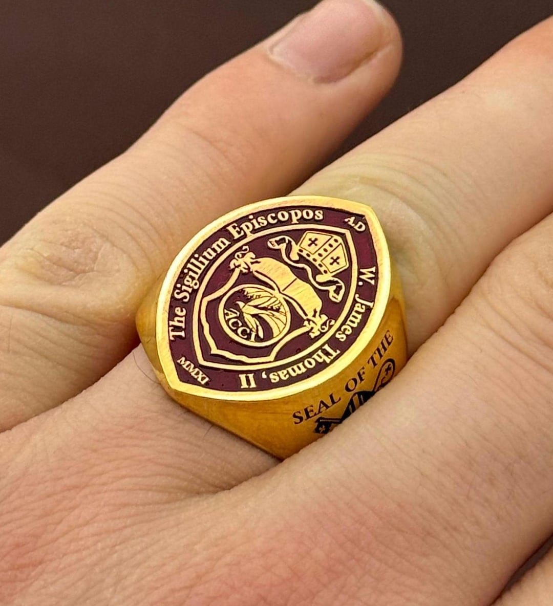 Seal of the Bishop, 18K Gold or Sterling Silver, Cross Ring, Custom ...