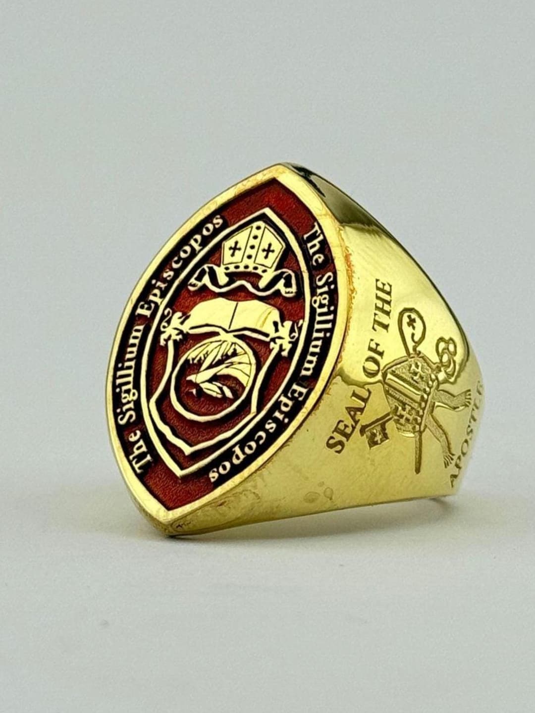 Seal of the Bishop, 18K Gold or Sterling Silver, Cross Ring, Custom ...