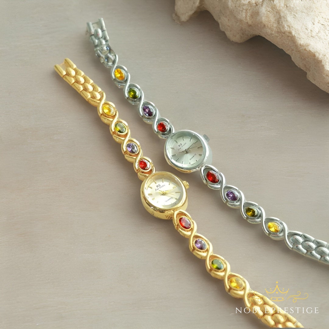 Vintage Gemstone Watch Dainty Wrist Watch Small Face Watches Charming ...