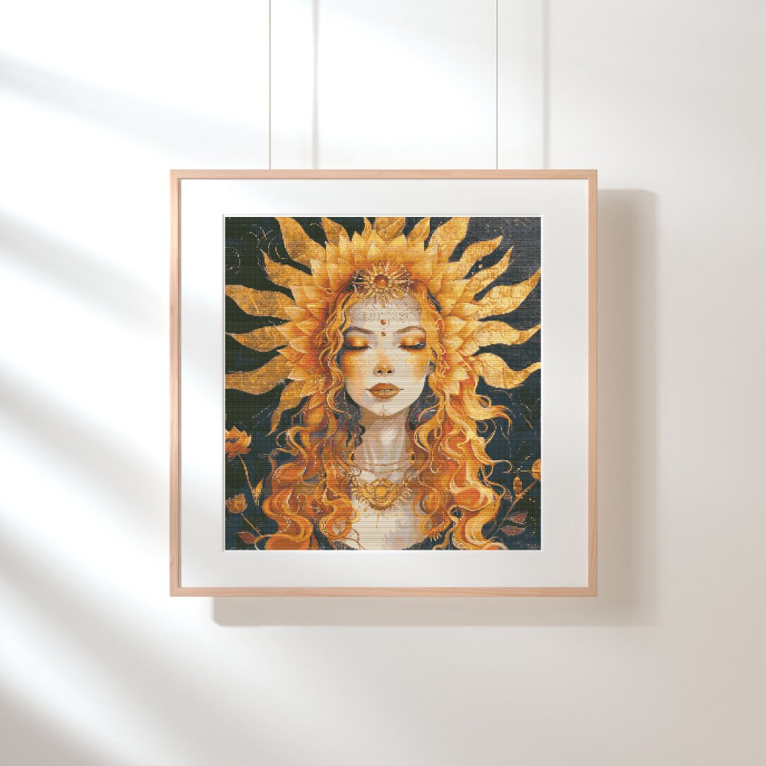 Golden Sun Goddess Cross Stitch Pattern 300x300 Stitches. Counted Cross ...