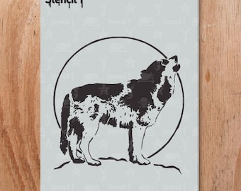 Howling wolf stencil | Etsy