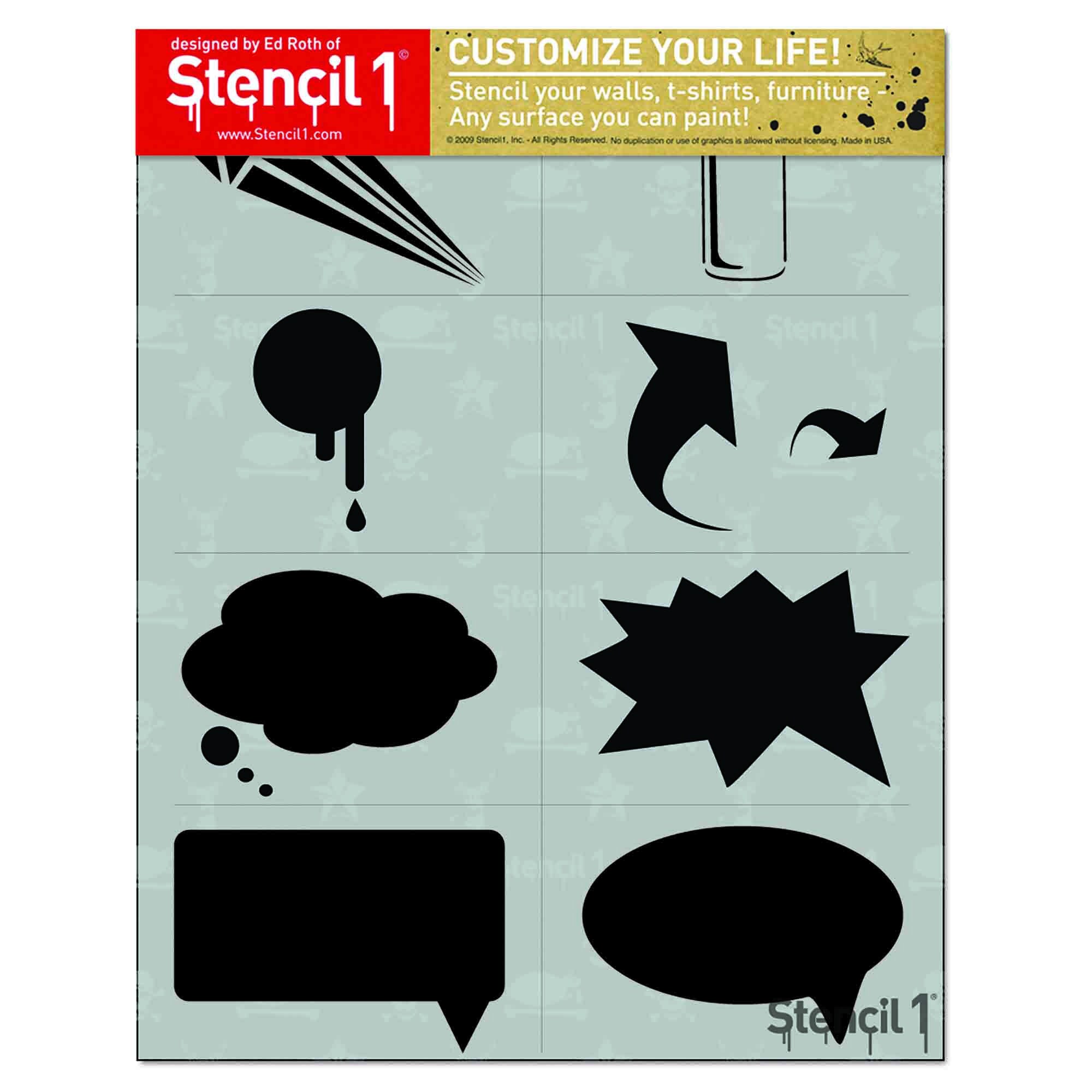 Comic/graff Lingo 8 Pack Stencil- Reusable Craft &DIY Stencils- S1_01 ...