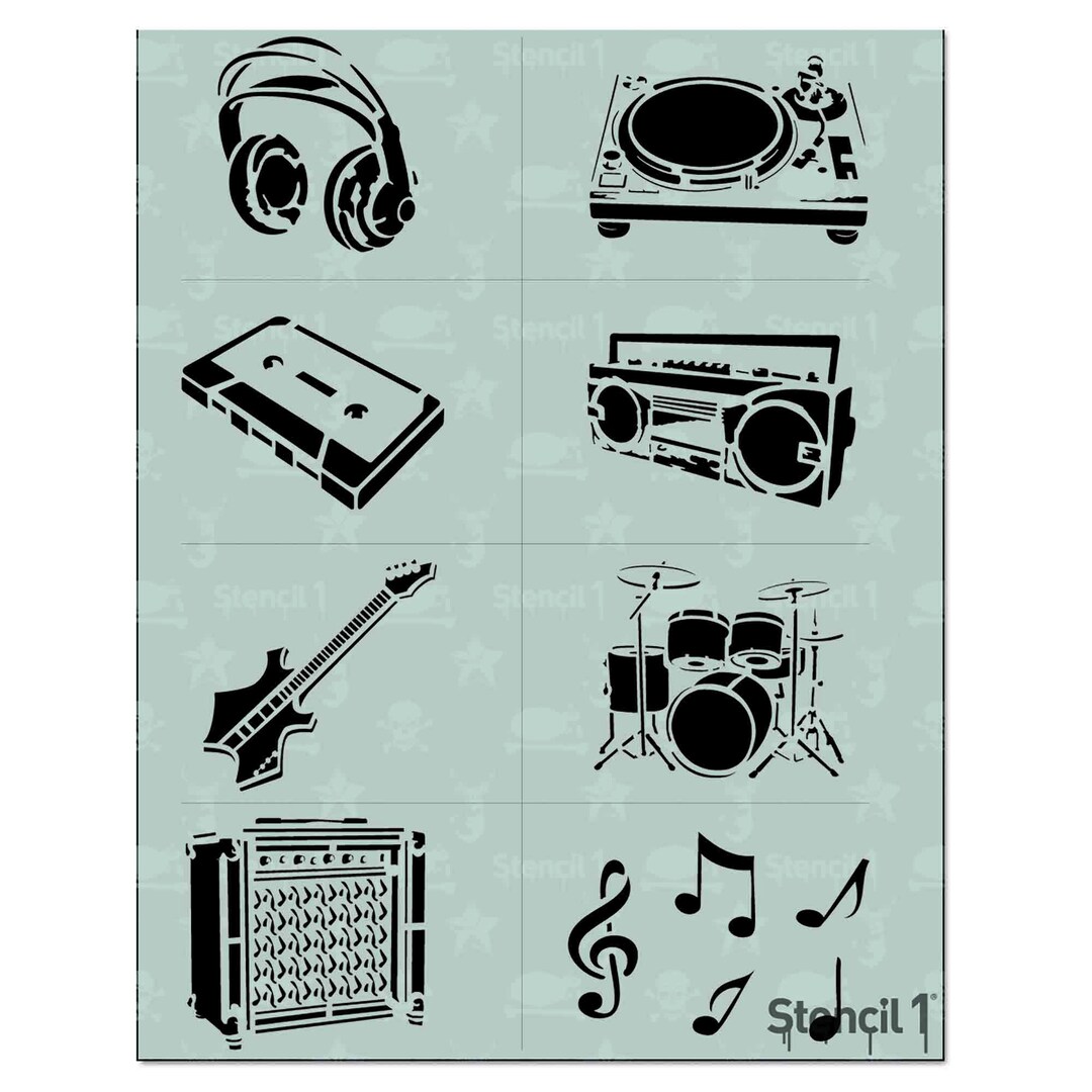 Music Rock 8 Pack Stencil- Reusable Craft & DIY Stencils- S1_01_91 -8 ...