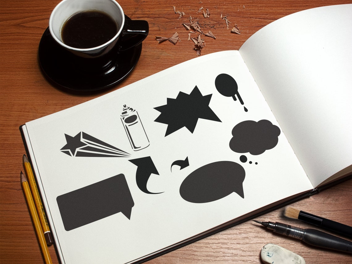 Comic/graff Lingo 8 Pack Stencil- Reusable Craft &DIY Stencils- S1_01 ...