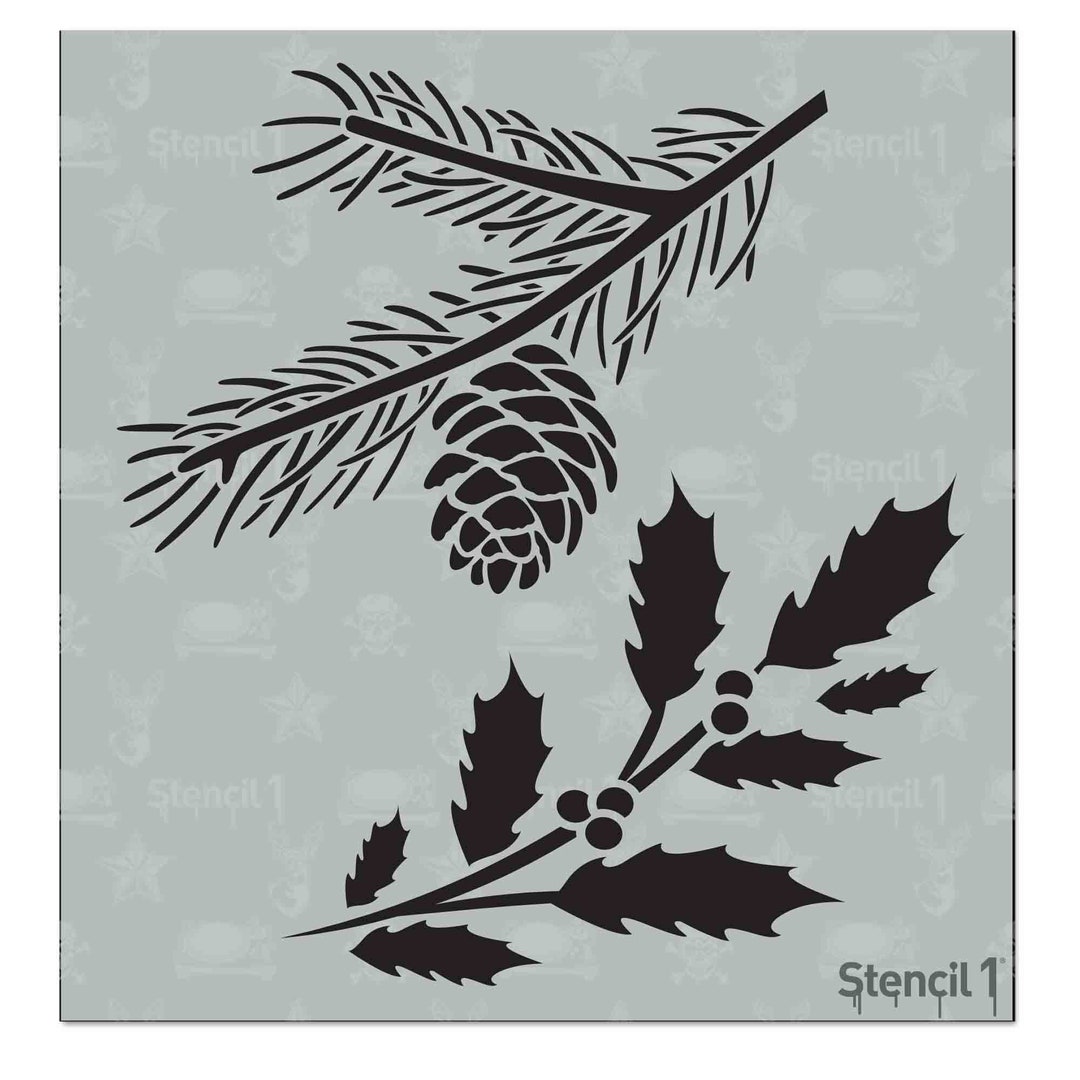 Holly and Evergreen Branches Stencil - Reusable Craft & DIY Stencils ...