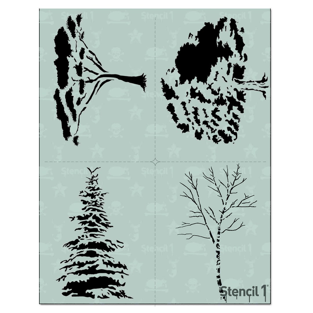 Trees 4-pack Stencil- Reusable Craft & DIY Stencils- S1_4P_18 -8.5x11 ...