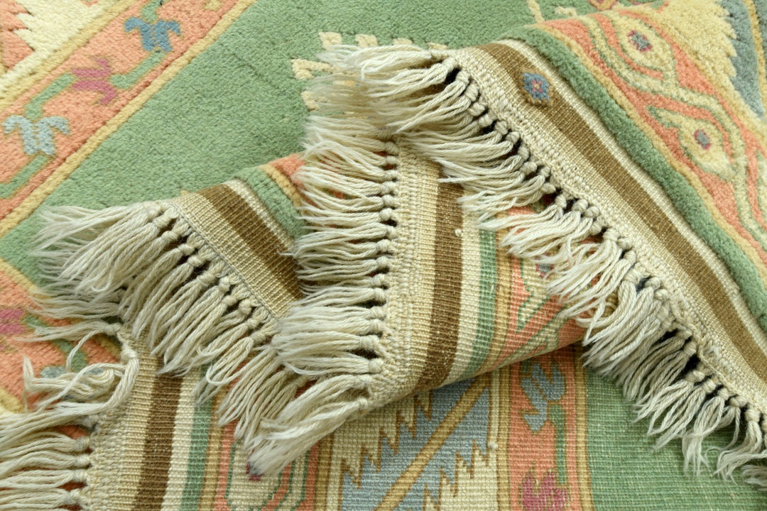 7x10 Pastel Green Peach Scandinavian Rug, Oushak Wool Rug, Vintage ...