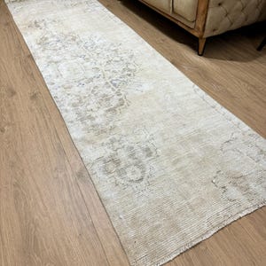 3x10 Neutral Antique Runner, Turkish Vintage Rug, Oushak Runner ...