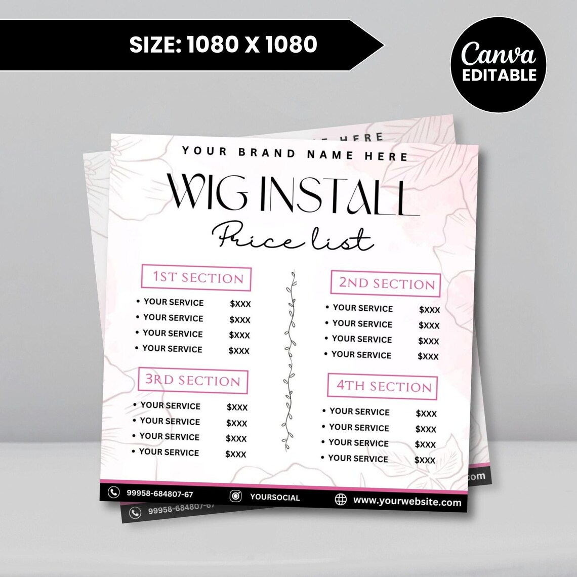 Wig Install Price List Template, Editable Beauty Salon Pricing Template ...