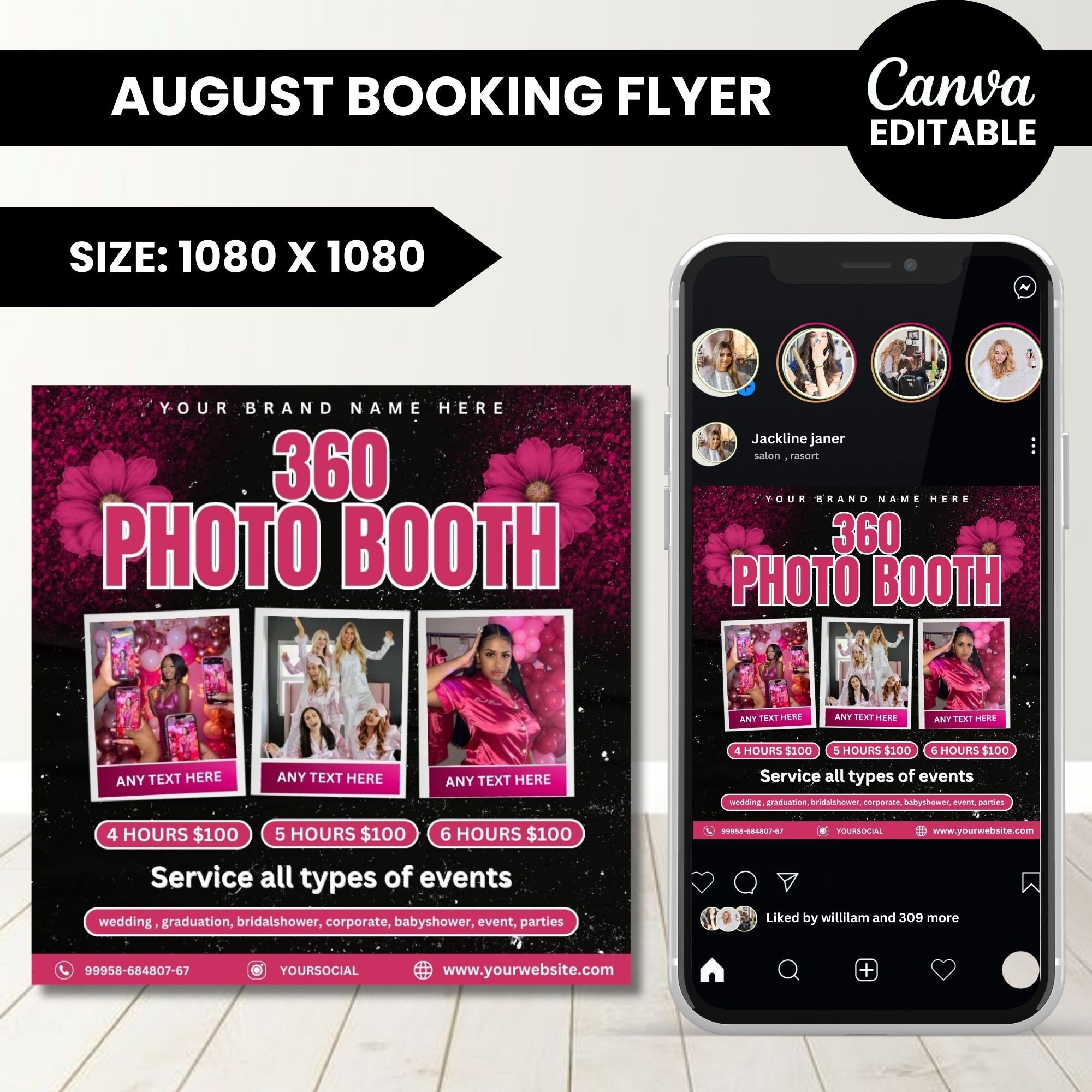 360 Photo Booth Flyer, Photo Booth Social Media Posts, Event ...
