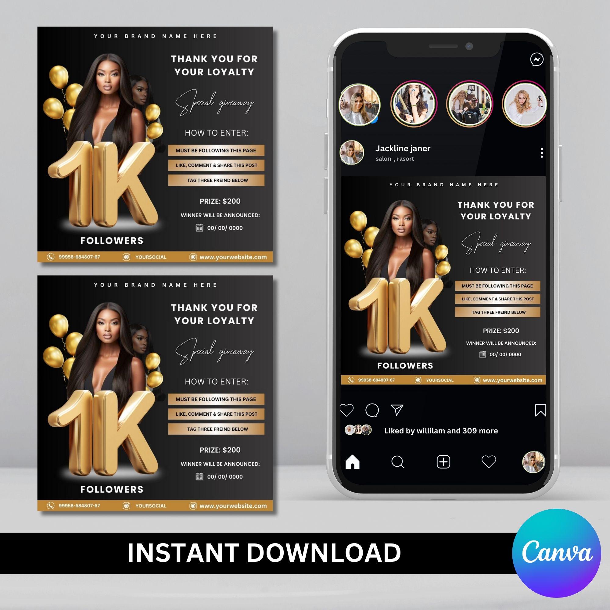 1K Giveaway Flyer, DIY Flyer Template Design, Milestone Contest Flyer ...