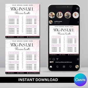 Wig Install Price List Template, Editable Beauty Salon Pricing Template ...