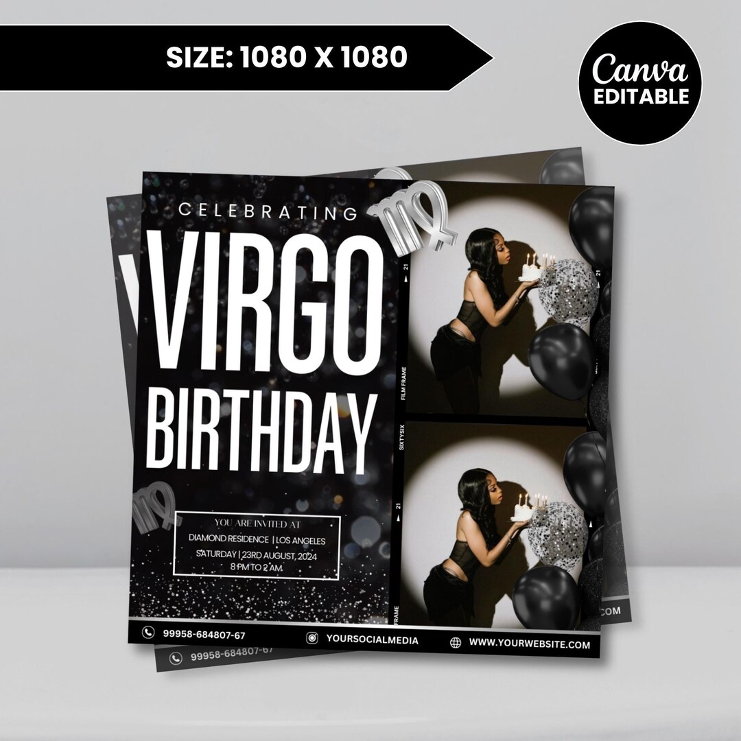 Virgo Birthday Flyer, Virgo Birthday Bash Template, Virgo Birthday Girl ...