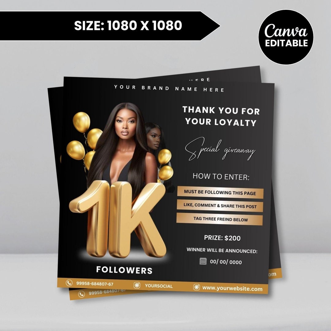 1K Giveaway Flyer, DIY Flyer Template Design, Milestone Contest Flyer ...