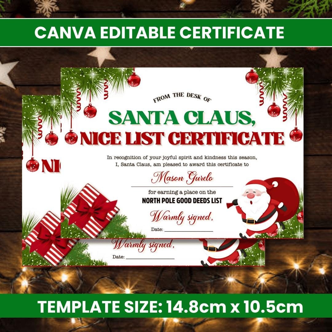 Christmas Nice List Certificate Christmas Eve Box Filler Santa Claus ...