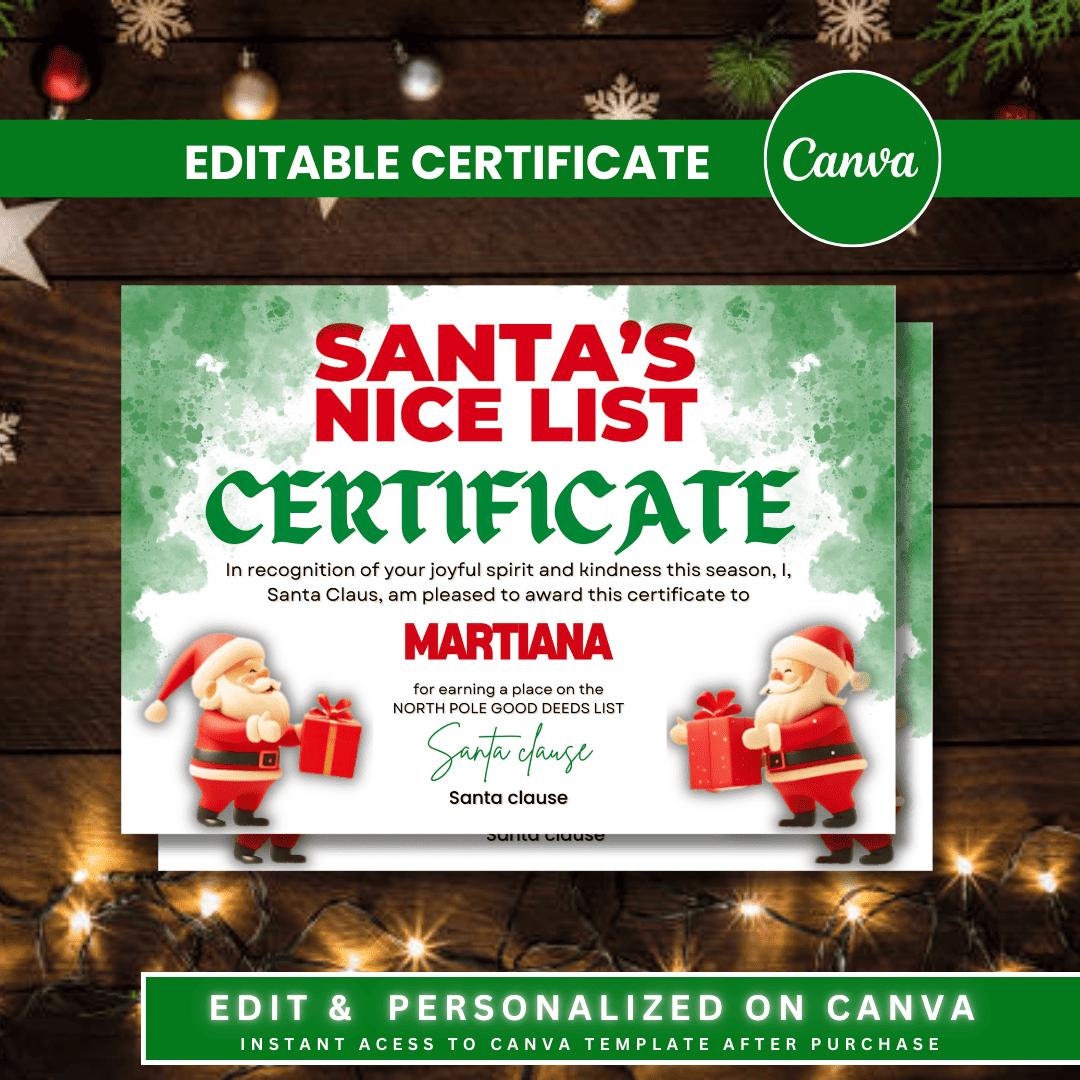 Christmas Nice List Certificate Christmas Eve Box Filler Santa Claus ...