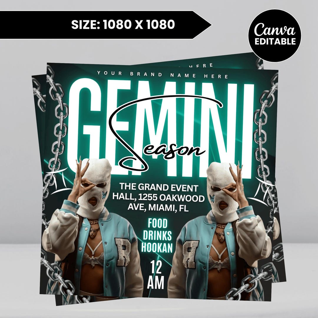 Gemini Birthday Flyer, Birthday Bash Template, Birthday Girl Party ...
