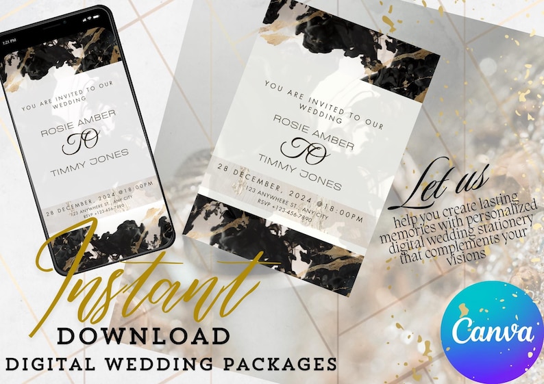 Editable Wedding Invitation Template Bundle: DIY Printables (canva/pdf ...